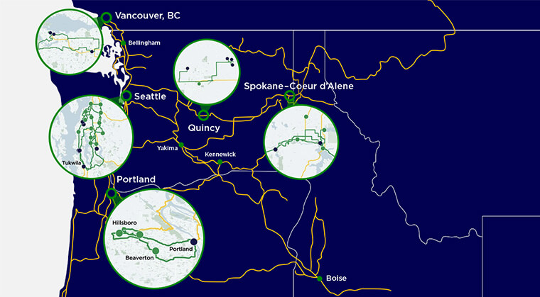 Wholesale solutions on 100 Gig fiber-only routes | Ziply Fiber